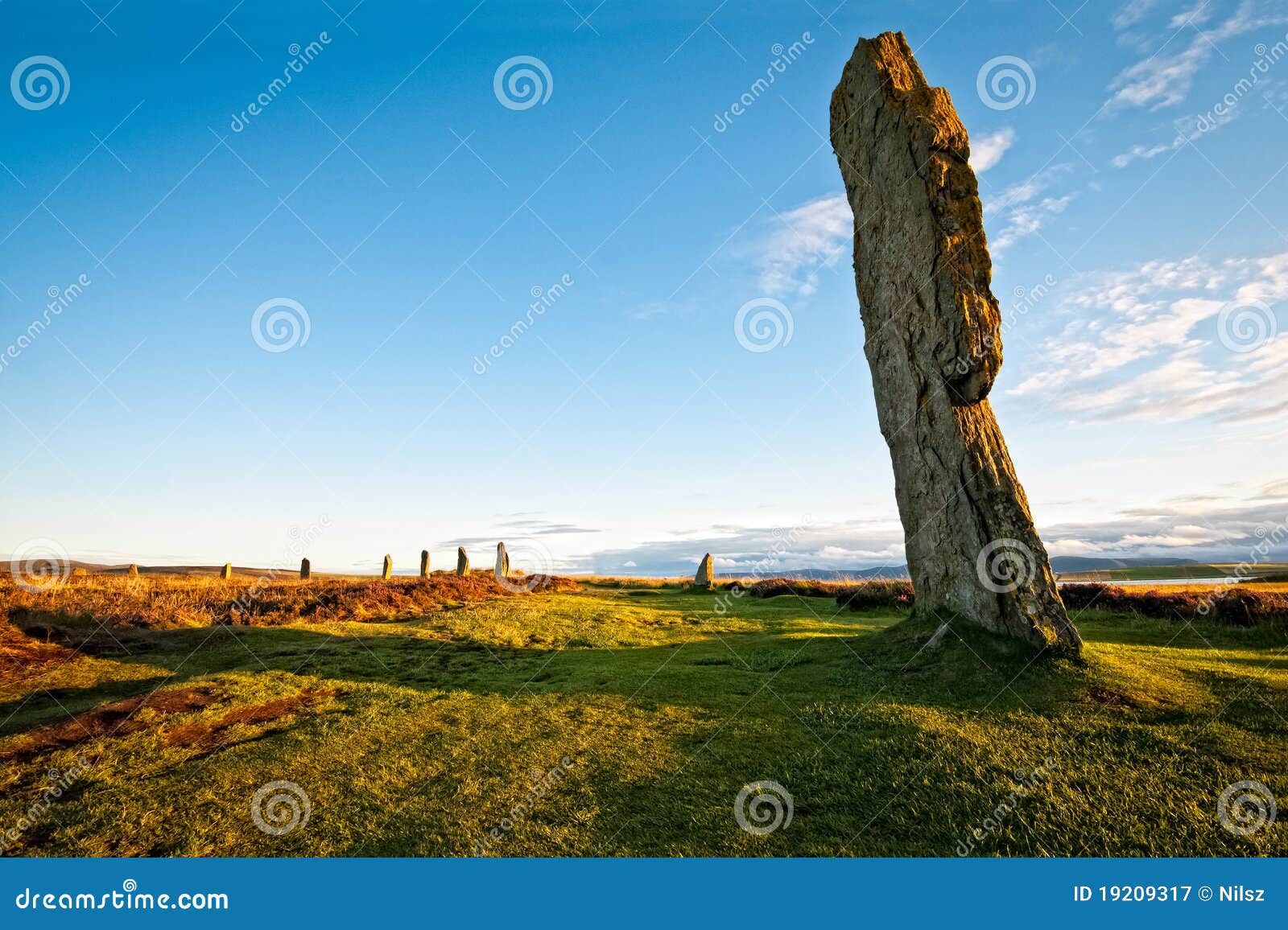 Standing Stone Megaliths In Rows At Neolithic Site, Casting Shadows ...