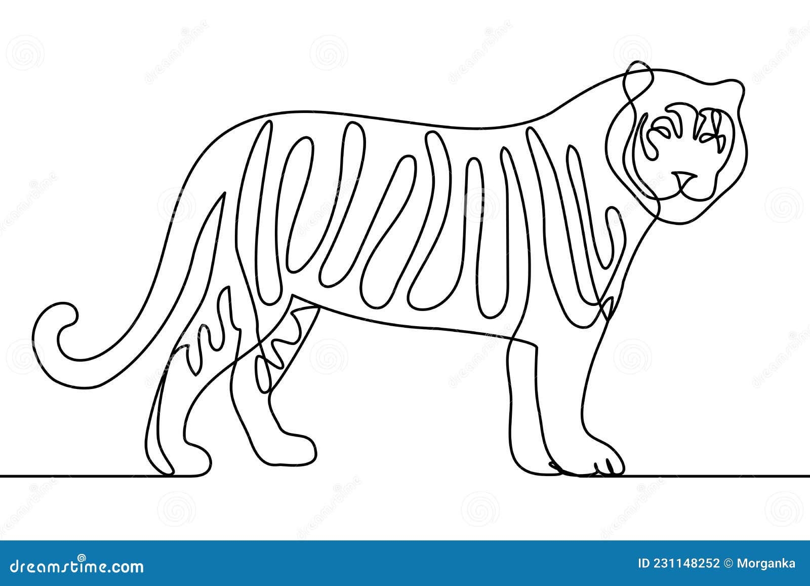 Standing Tiger Line Art Vector Illustraion Stock Vector - Illustration ...