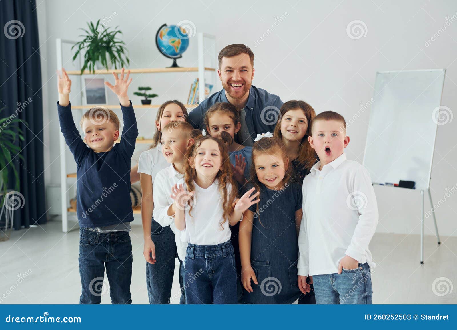 Standing Together. Group of Children Students in Class at School with ...