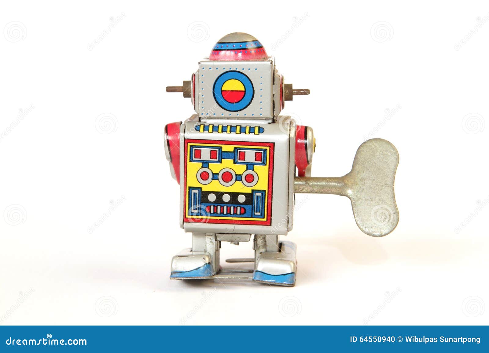 Standing Vintage Tin Robot, Back View with Key Stock Photo - Image of ...