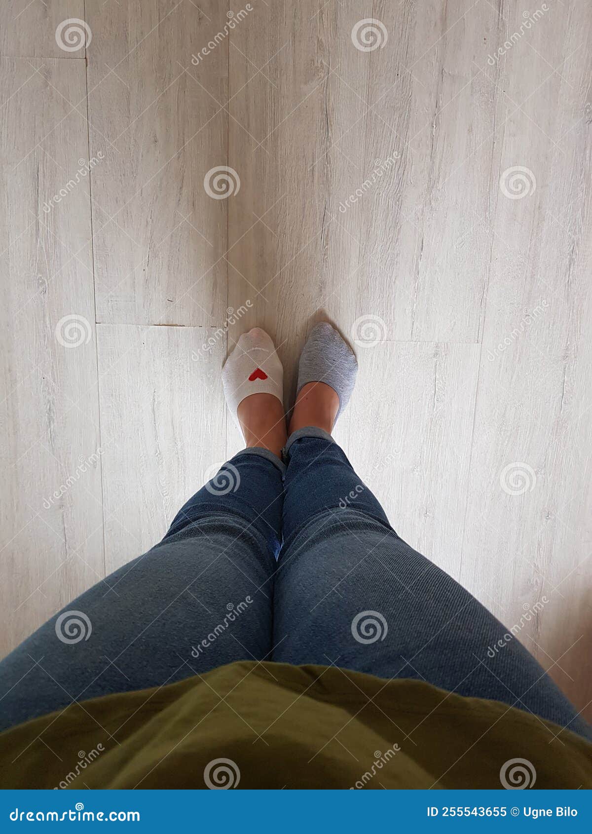 Standing Wearing Jeans and with Different Socks Autism Day Stock Image ...