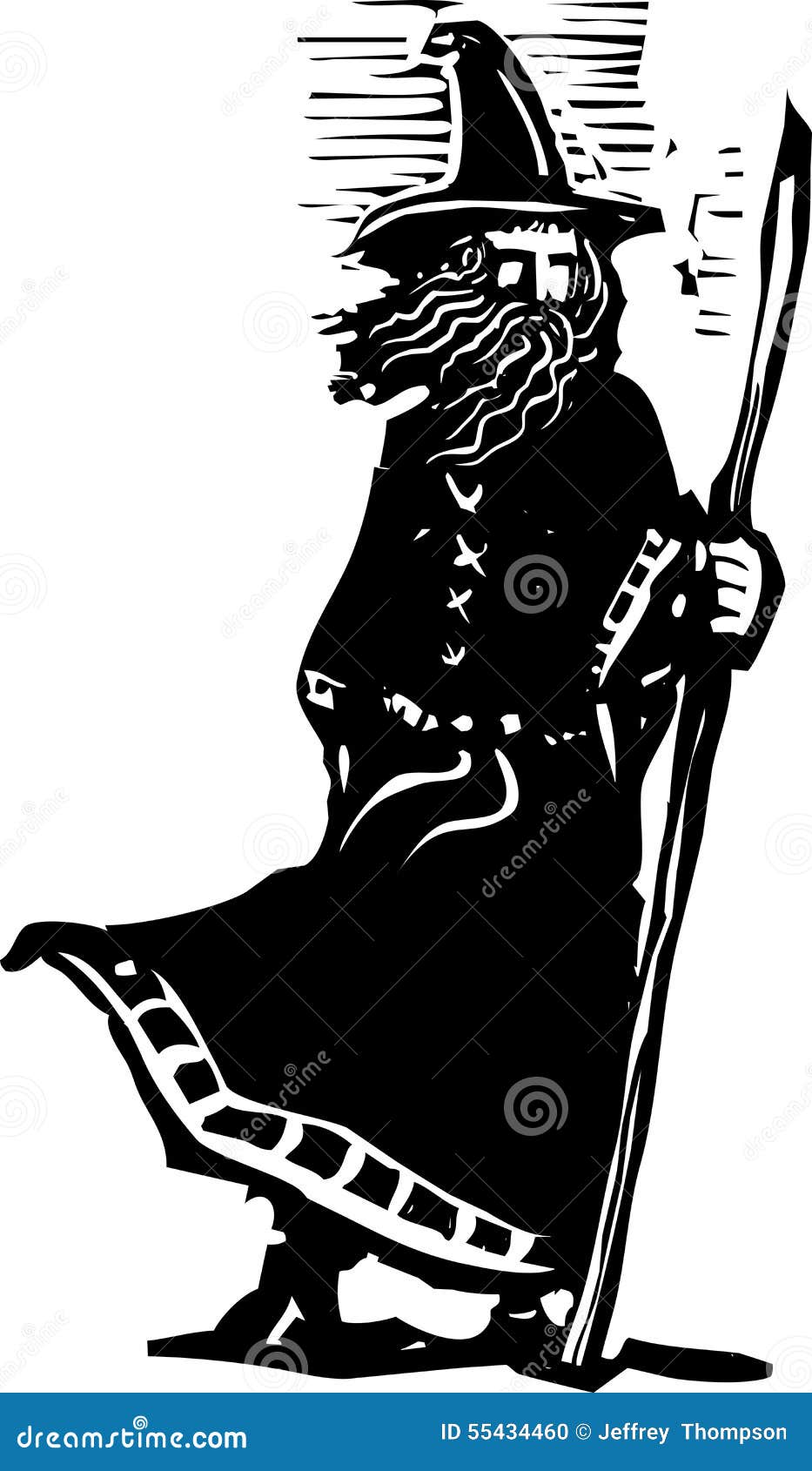 Standing Wizard with Staff stock vector. Illustration of magician ...