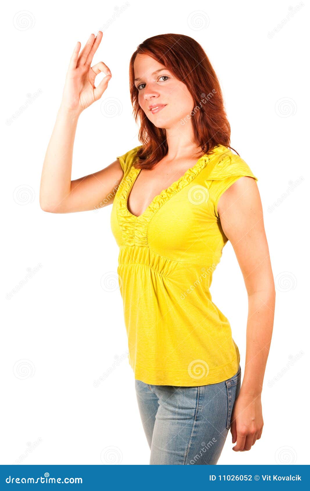 Standing Woman with OK Sign. Stock Photo - Image of pretty, attractive ...