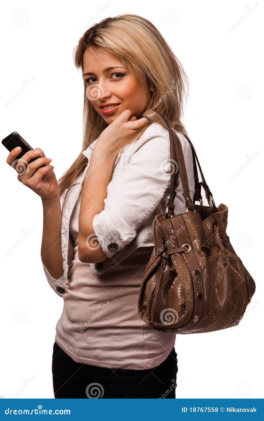 Standing Women with Mobile Phone, Isolated Stock Photo - Image of adult ...