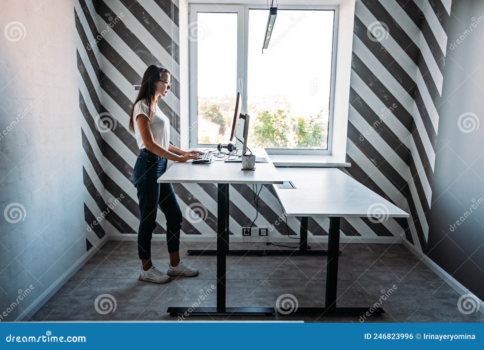 Standing Workplace. Working in Standing Position. Standing Desk for ...