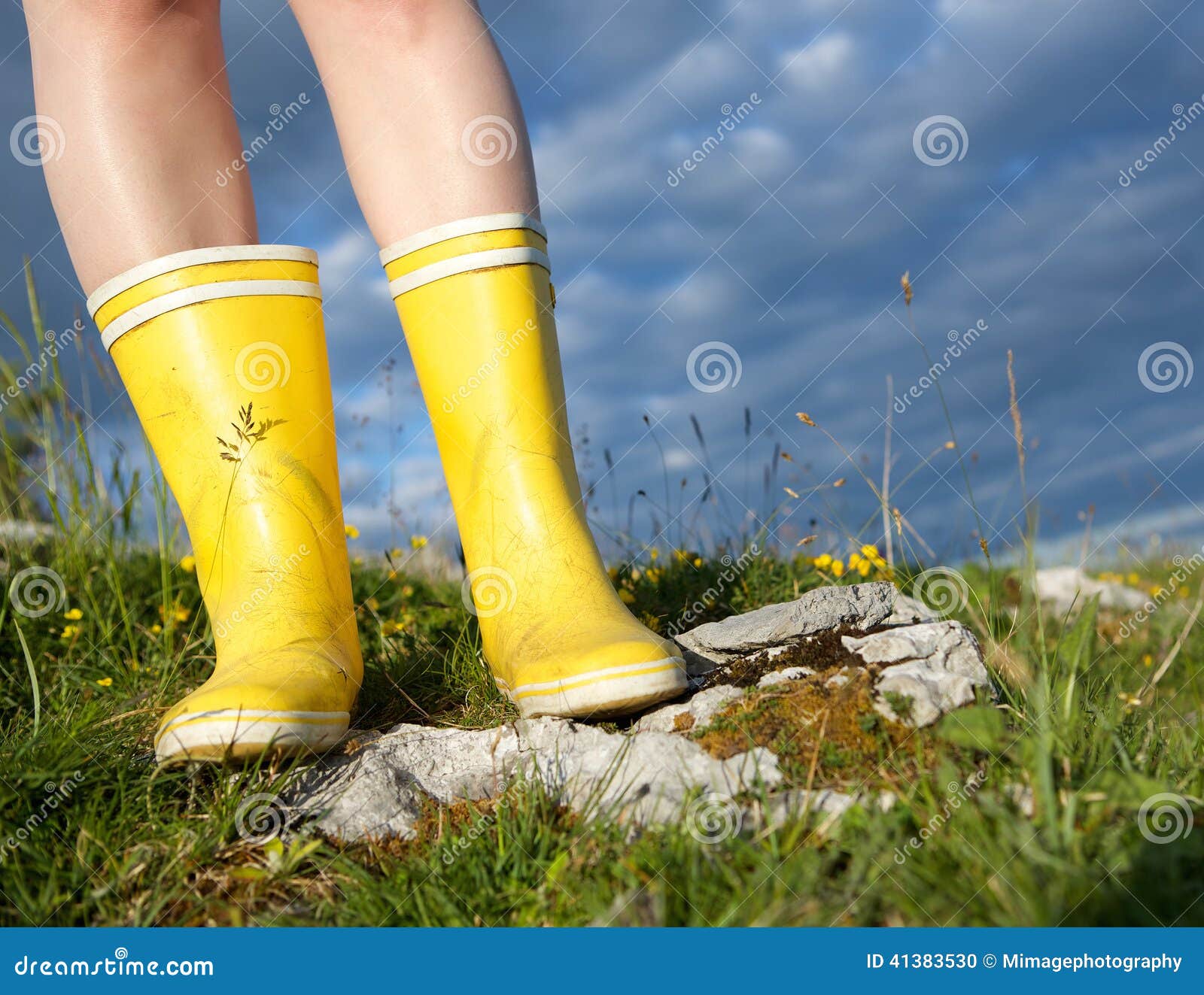Standing in Yellow Boots Outdoors Stock Photo - Image of outside ...