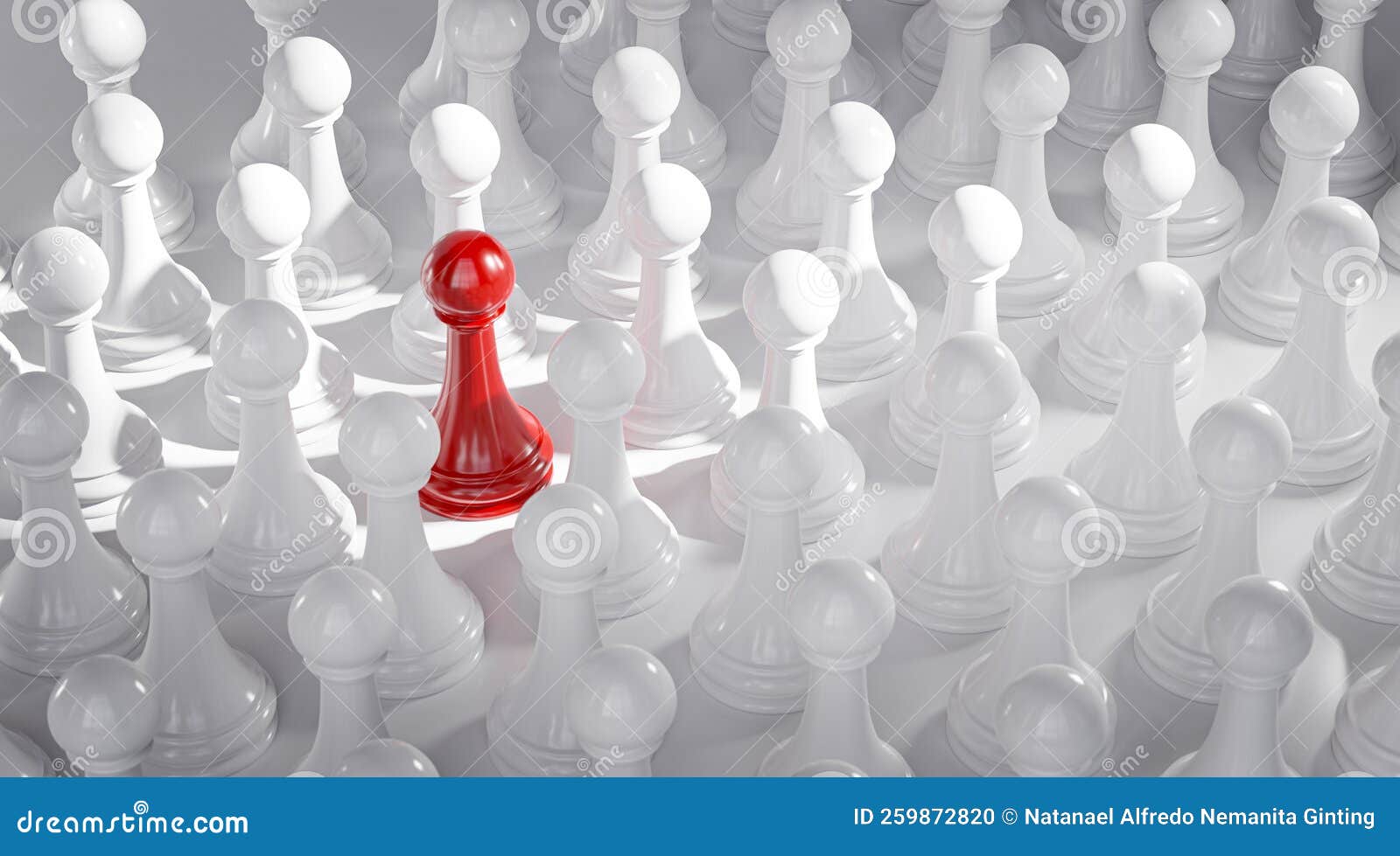Standout Concept Red Pawn Chess between White Pawns 3D Render Stock ...