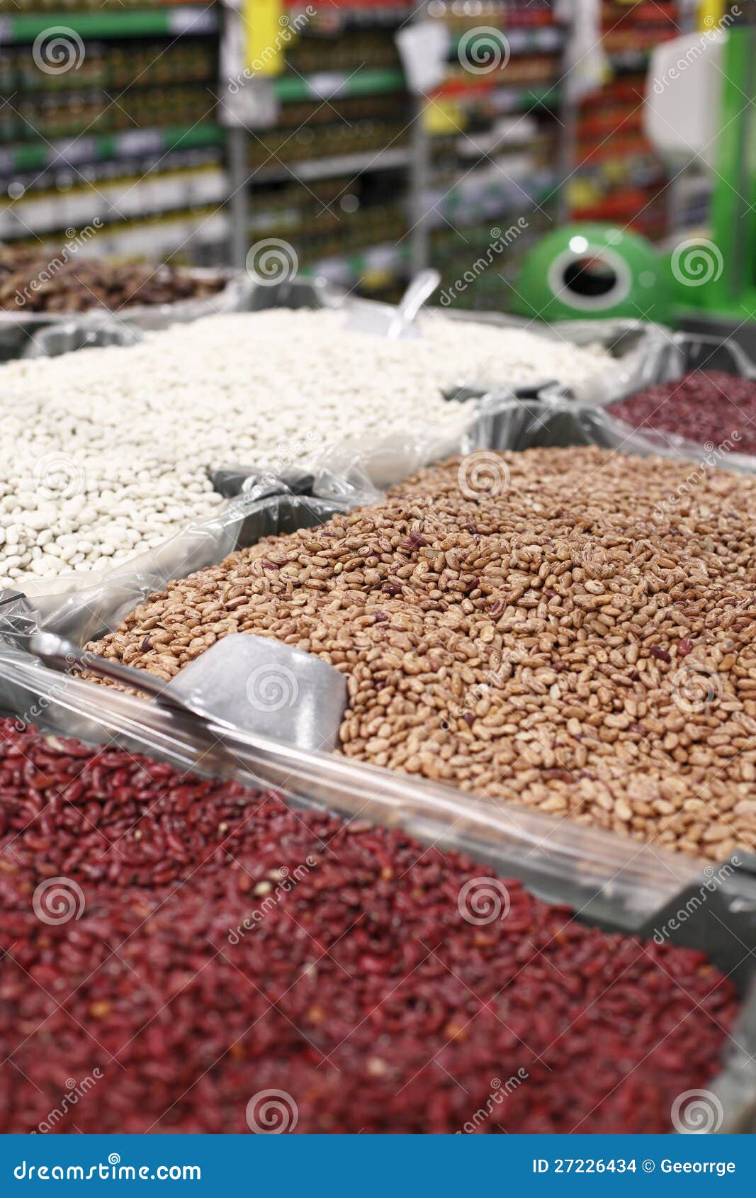 Stands with Beans in a Big Grocery Stock Photo - Image of consumer ...