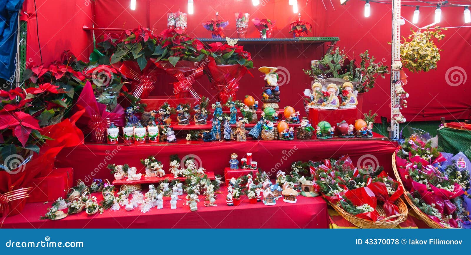 Stands with Christmas Gifts Stock Photo - Image of flowers, holiday ...