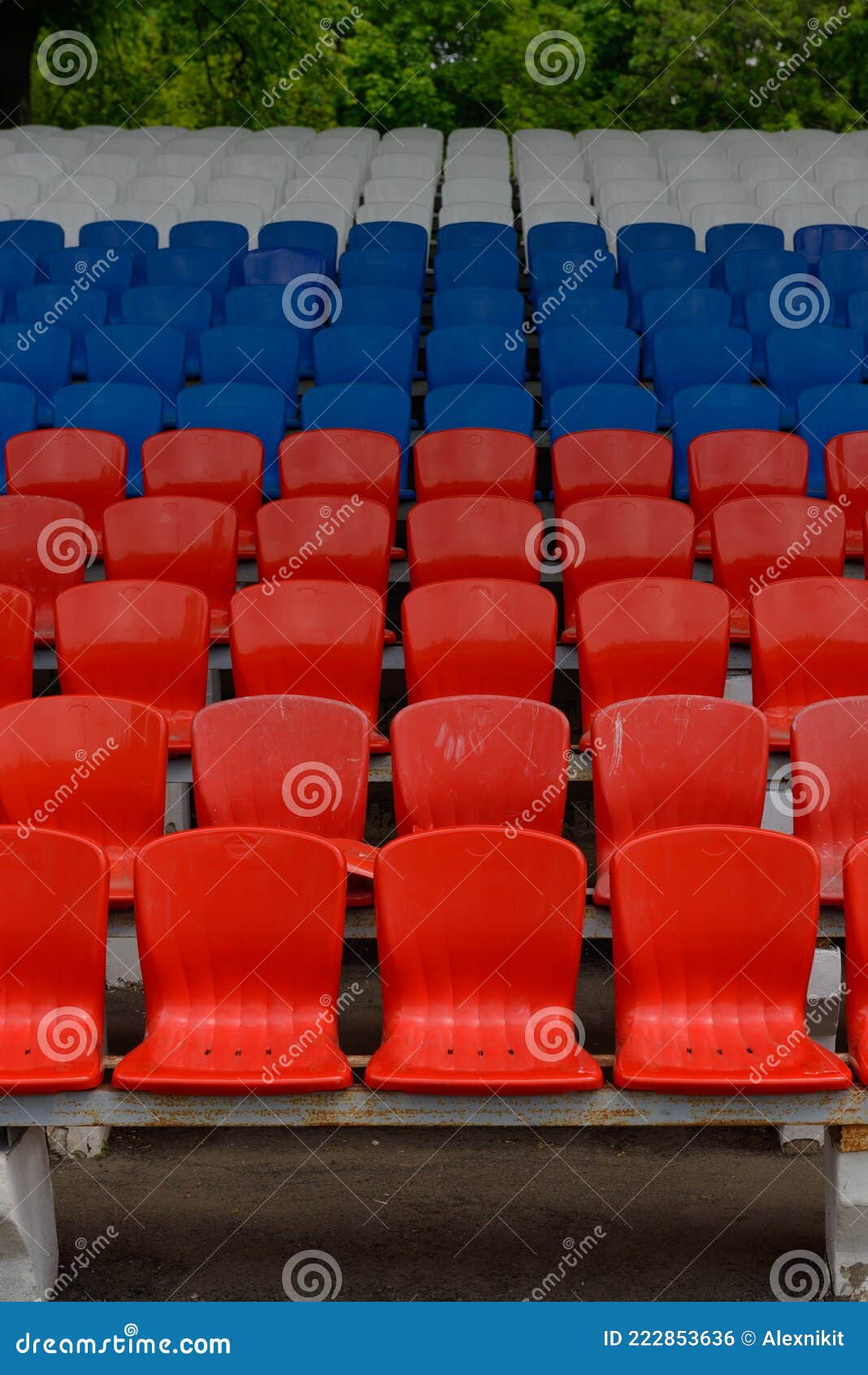 Stands of a Small Stadium with Rows of White, Blue and Red Seats Stock ...