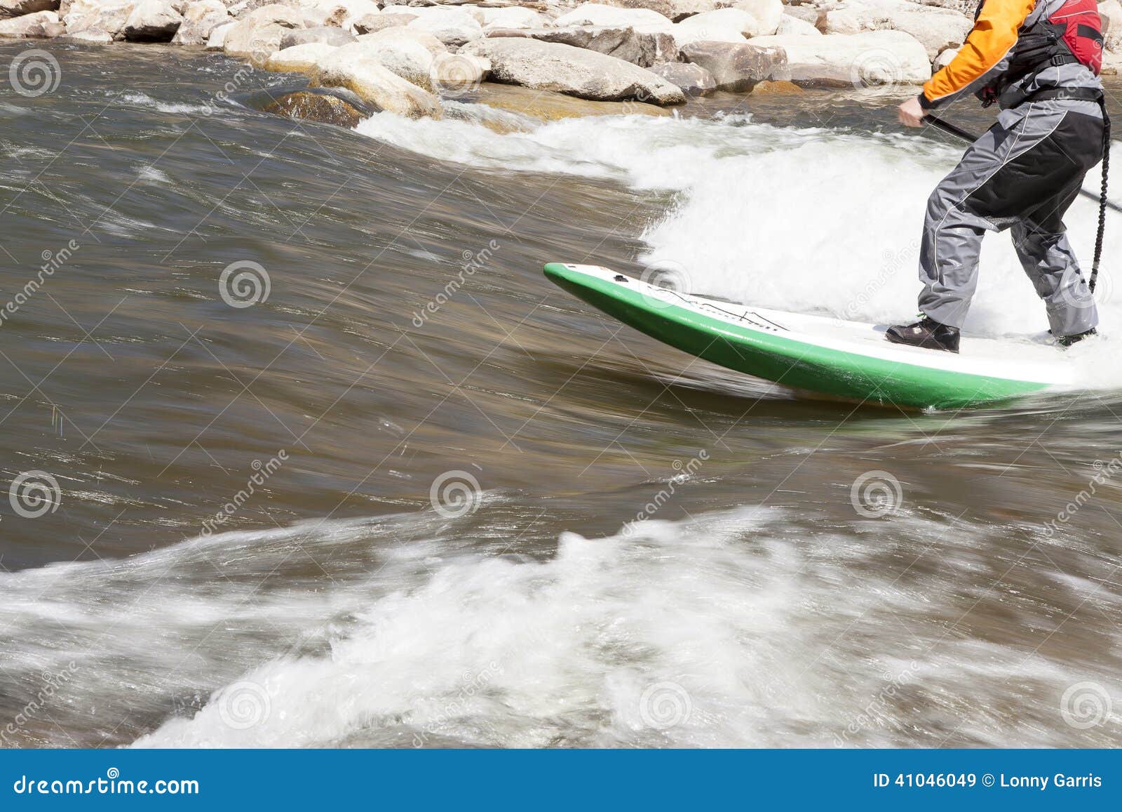 Standup Paddleboard on a Swift River. Stock Image - Image of reflex ...