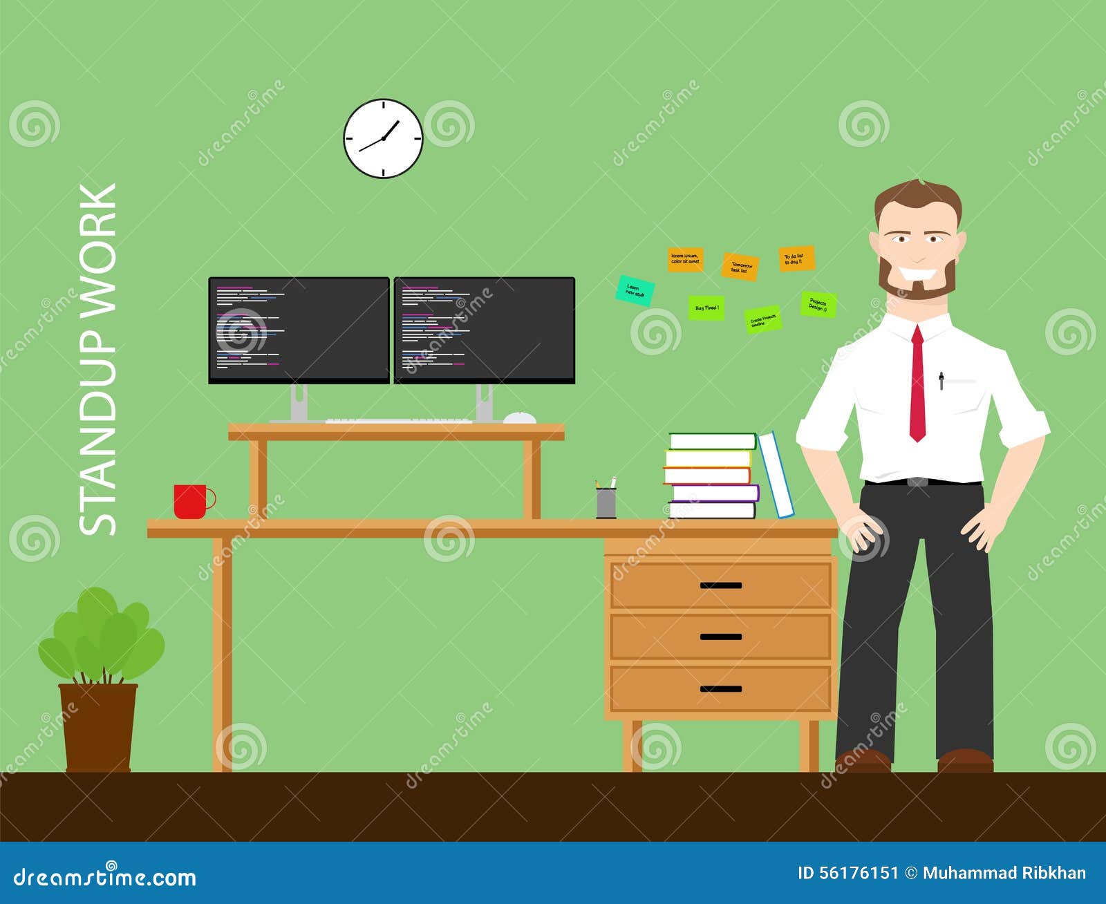 Standup Work for Healthy Work Stock Vector - Illustration of lifestyle ...