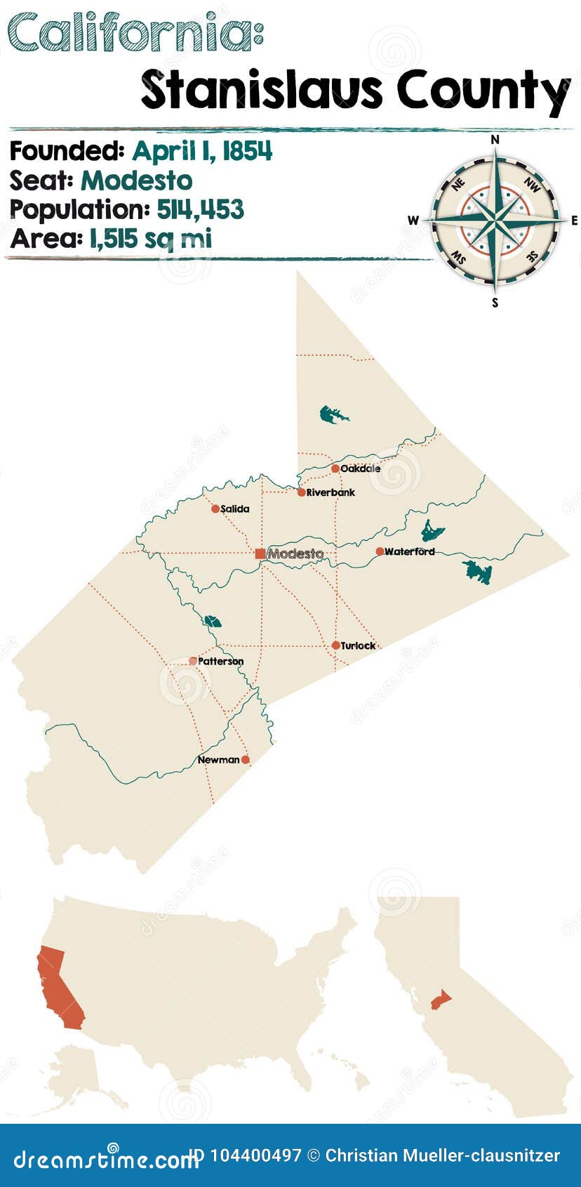 Stanislaus County Map In California. Vector Illustration ... Stanislaus County Map In California. Vector Illustration ...