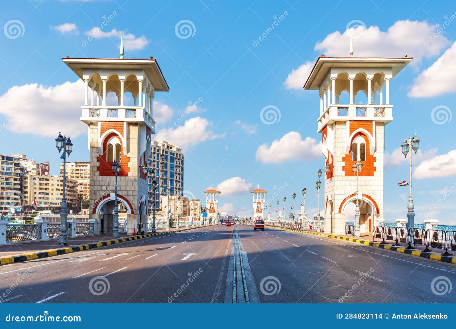 Stanley Bridge Of Alexandria, View On The Famous Towers, Egypt Stock ...