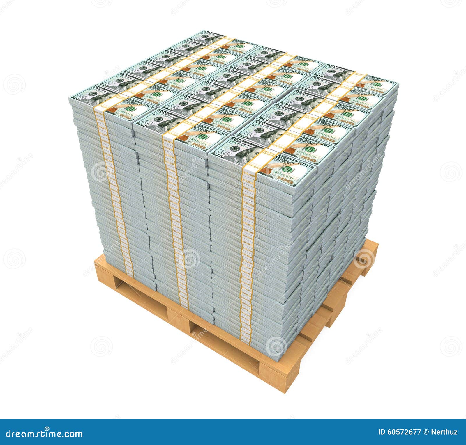 Stapel Geld Mit Hölzerner Palette Stockfoto - Bild: 60572677