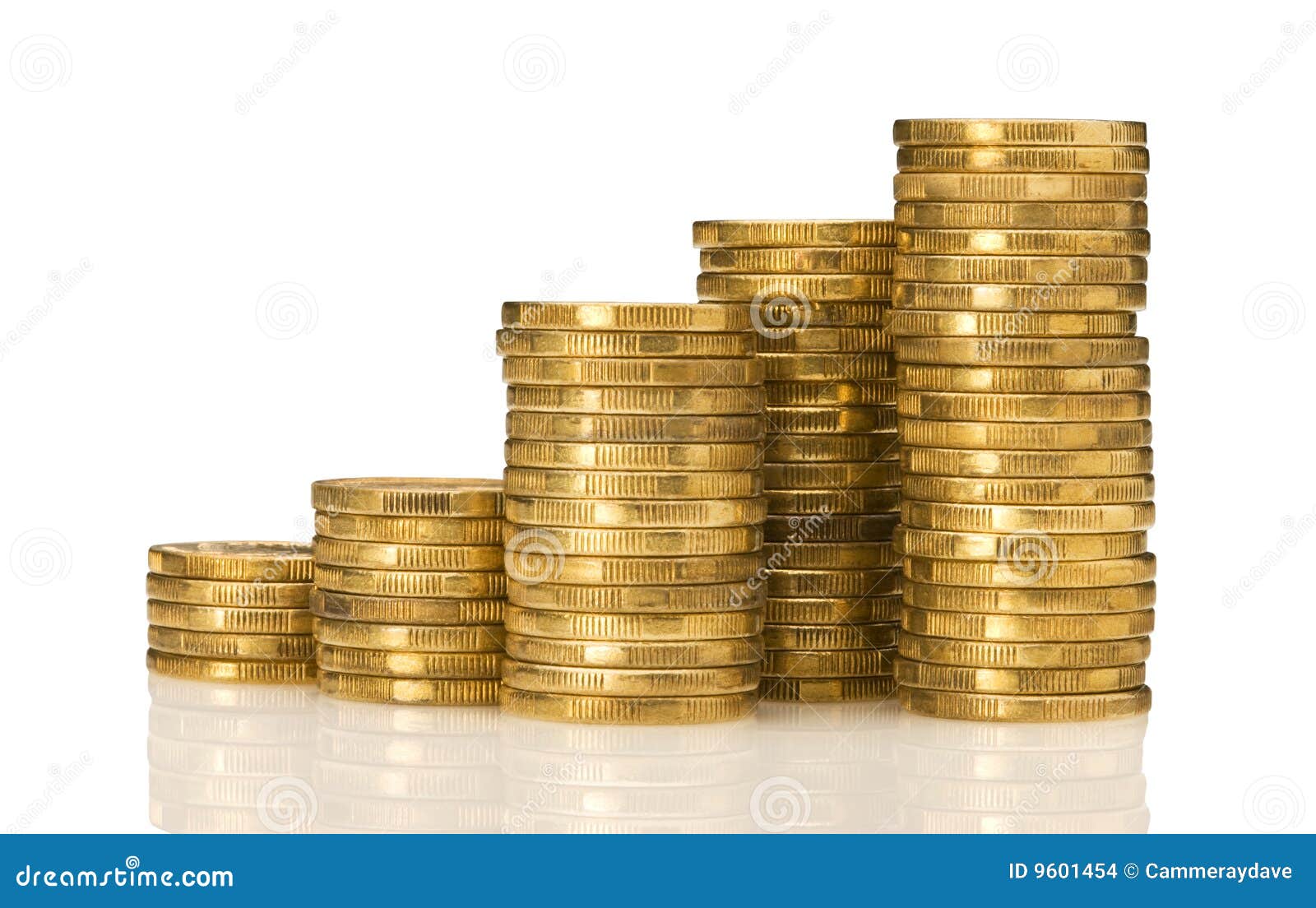 Stapels van Gouden Geld stock foto. Image of dollars, muntstukken - 9601454