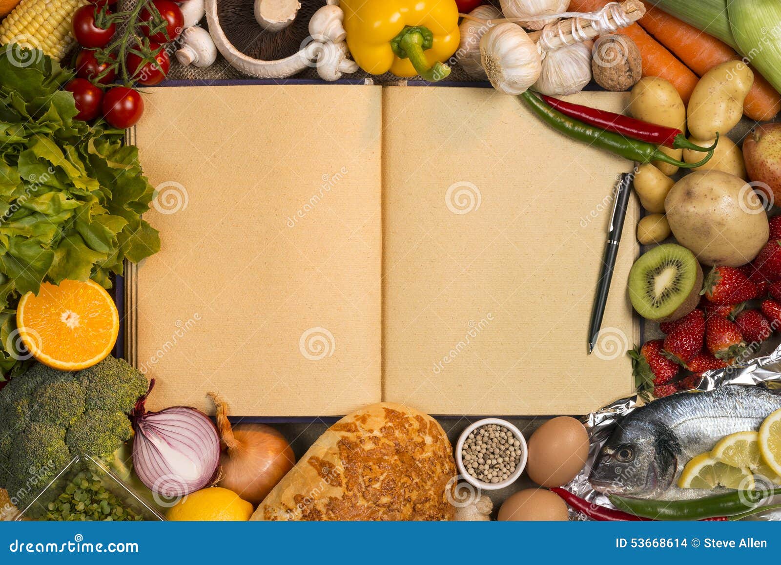 Staple Foods - Recipe Book - Space for Text Stock Photo - Image of ...