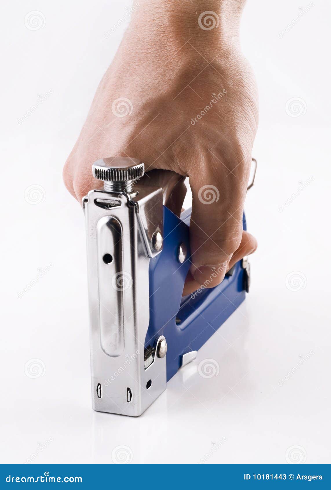 Staple Gun in Man S Arm Over White Stock Image - Image of male, chrome ...