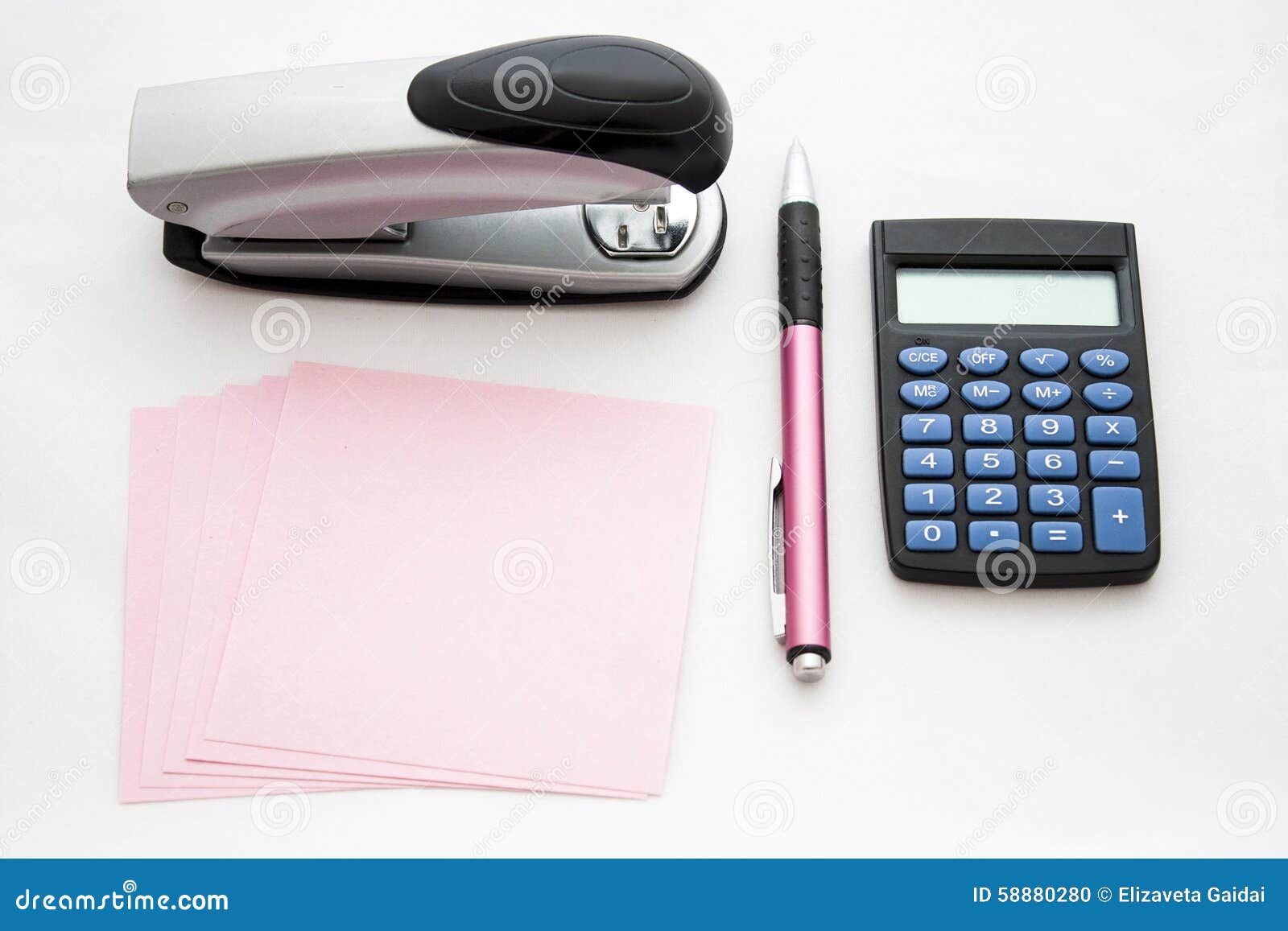 Stapler, Paper, Pen and Calculator Stock Photo - Image of rough, fasten ...