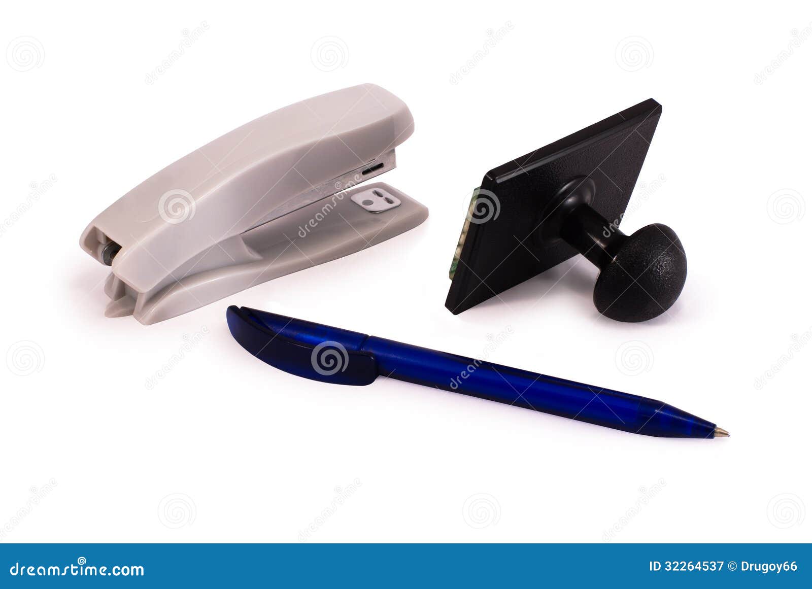 Stapler, stamp and pen stock image. Image of ballpoint - 32264537