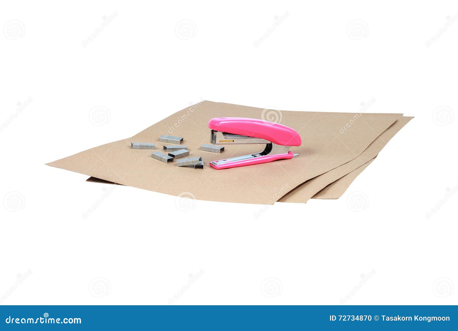 Stapler and Staples on Pieces of Paper Stock Photo - Image of grip ...