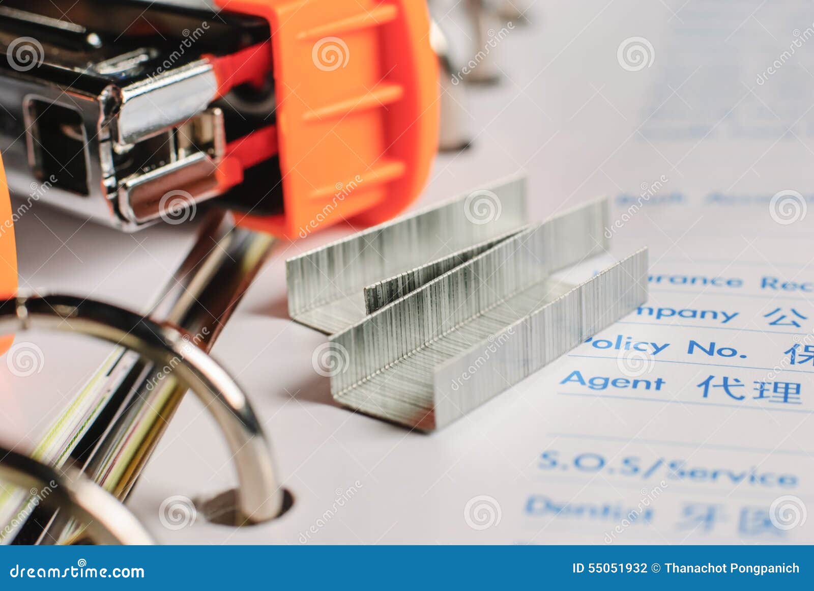 Staples on white paper stock photo. Image of metallic - 55051932