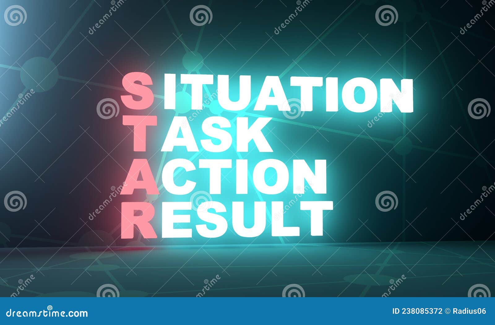 STAR Acronym. Situation, Task, Action, Result. Neon Shine Text. 3D ...