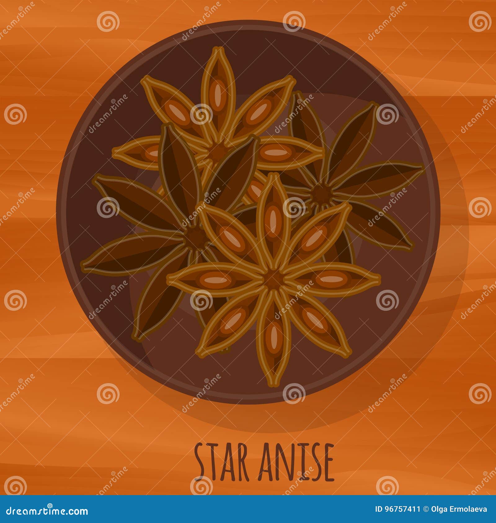 Star Anise Flat Design Vector Icon. Stock Vector - Illustration of ...