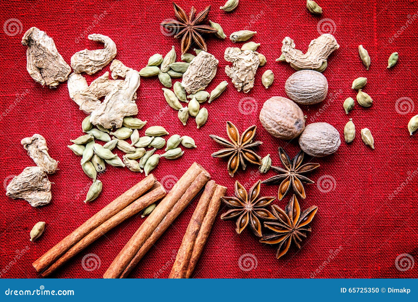 Star Anise, Nutmeg, Cardamom, Cinnamon, Ginger, Cloves Stock Photo ...