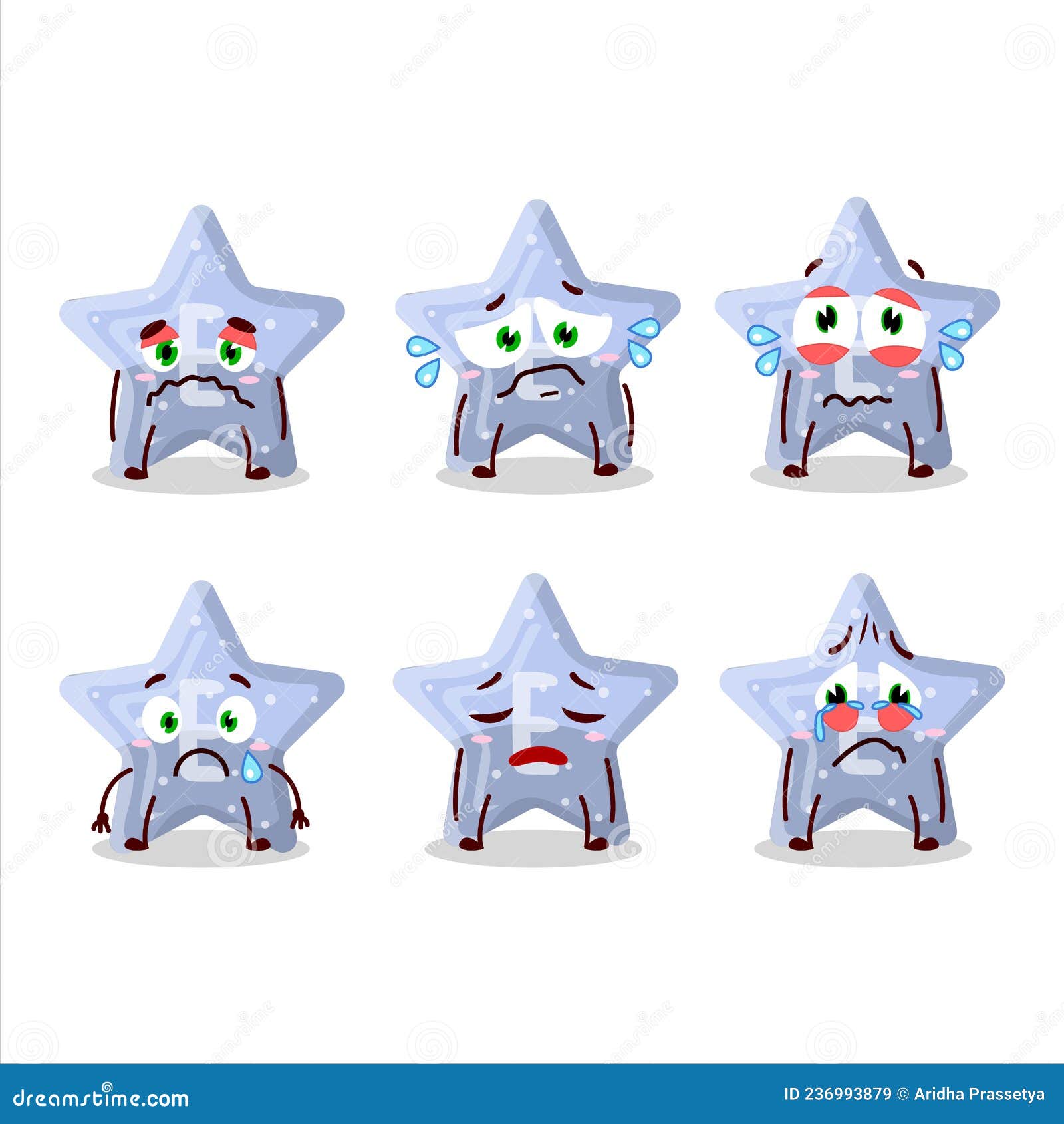 Star Blue Gummy Candy E Cartoon Character with Sad Expression Stock ...