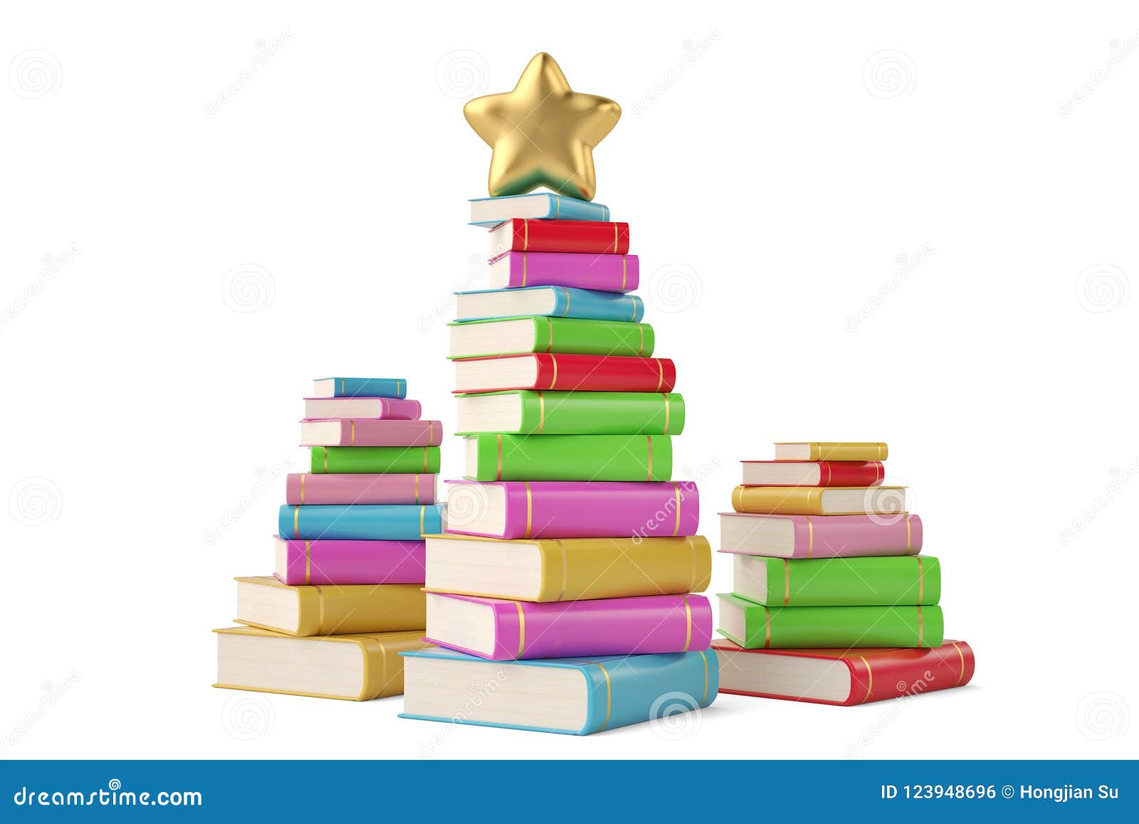 Star on Book Stacks,3D Illustration. Stock Illustration - Illustration ...