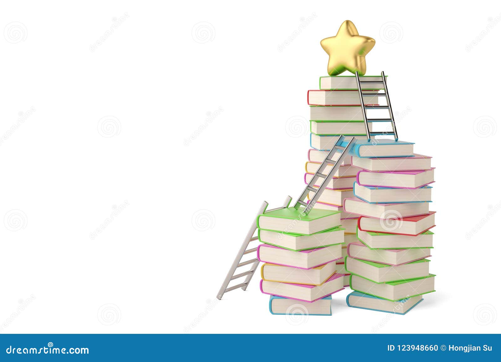 Star on Book Stacks with Ladders,3D Illustration. Stock Illustration ...