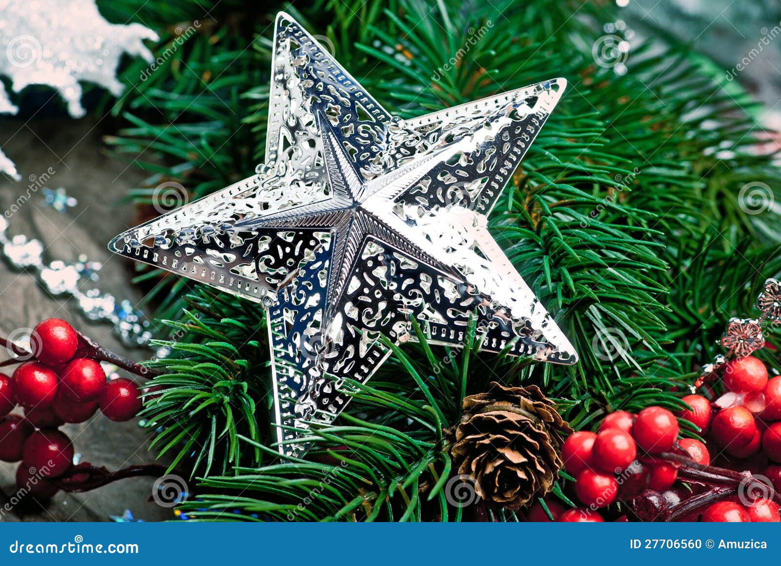 Star with Branch of Christmas Tree Stock Photo - Image of festive ...