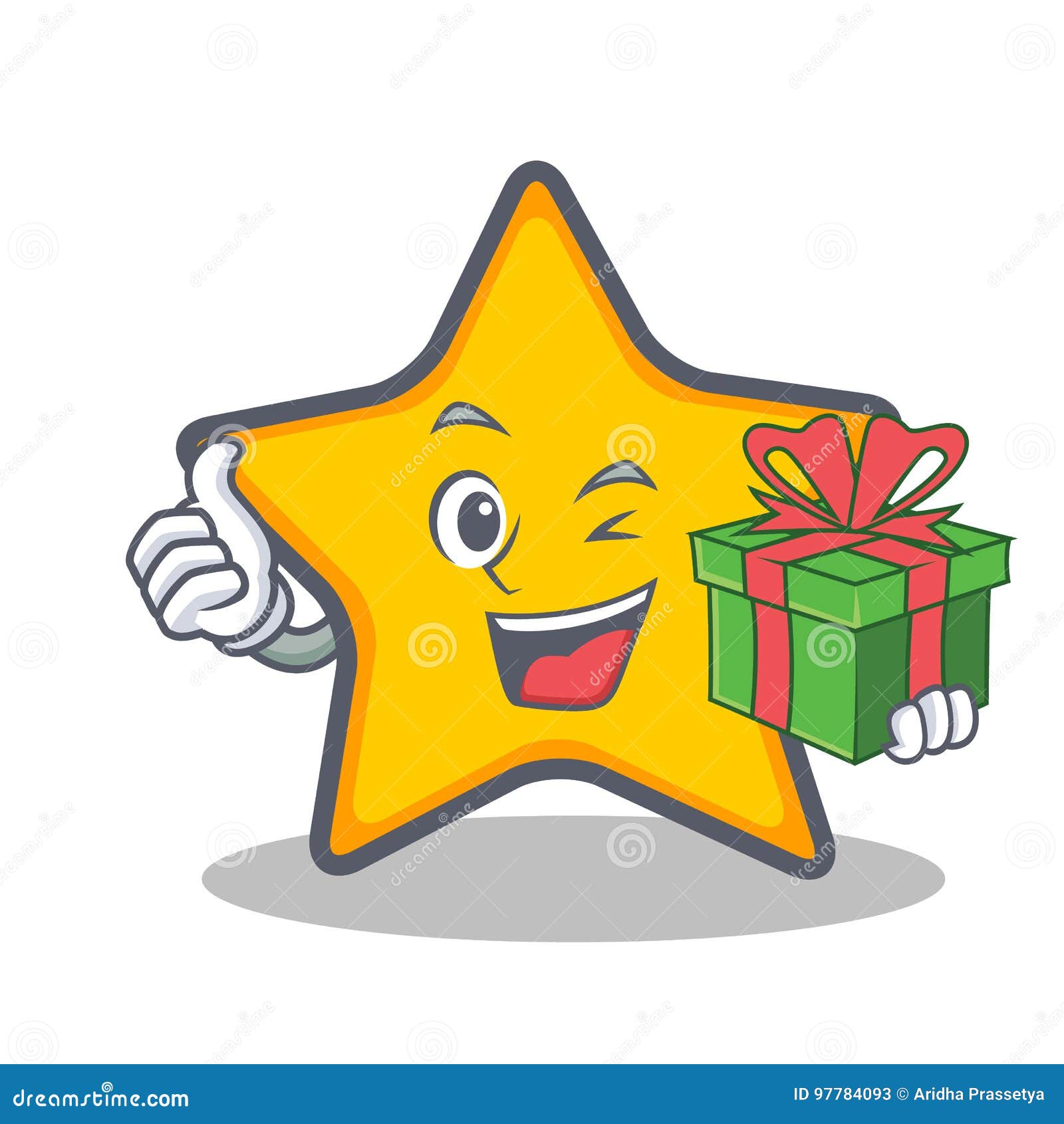 Star Character Cartoon Style with Gift Stock Vector - Illustration of ...