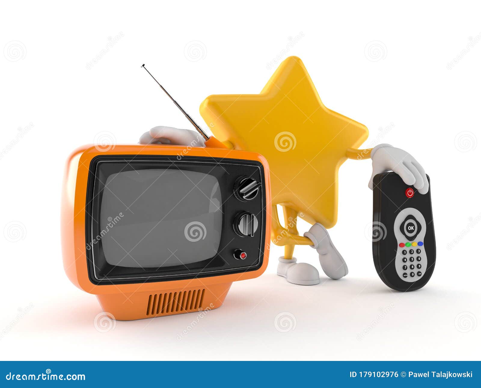 Star Character with Tv Set and Remote Stock Illustration - Illustration ...