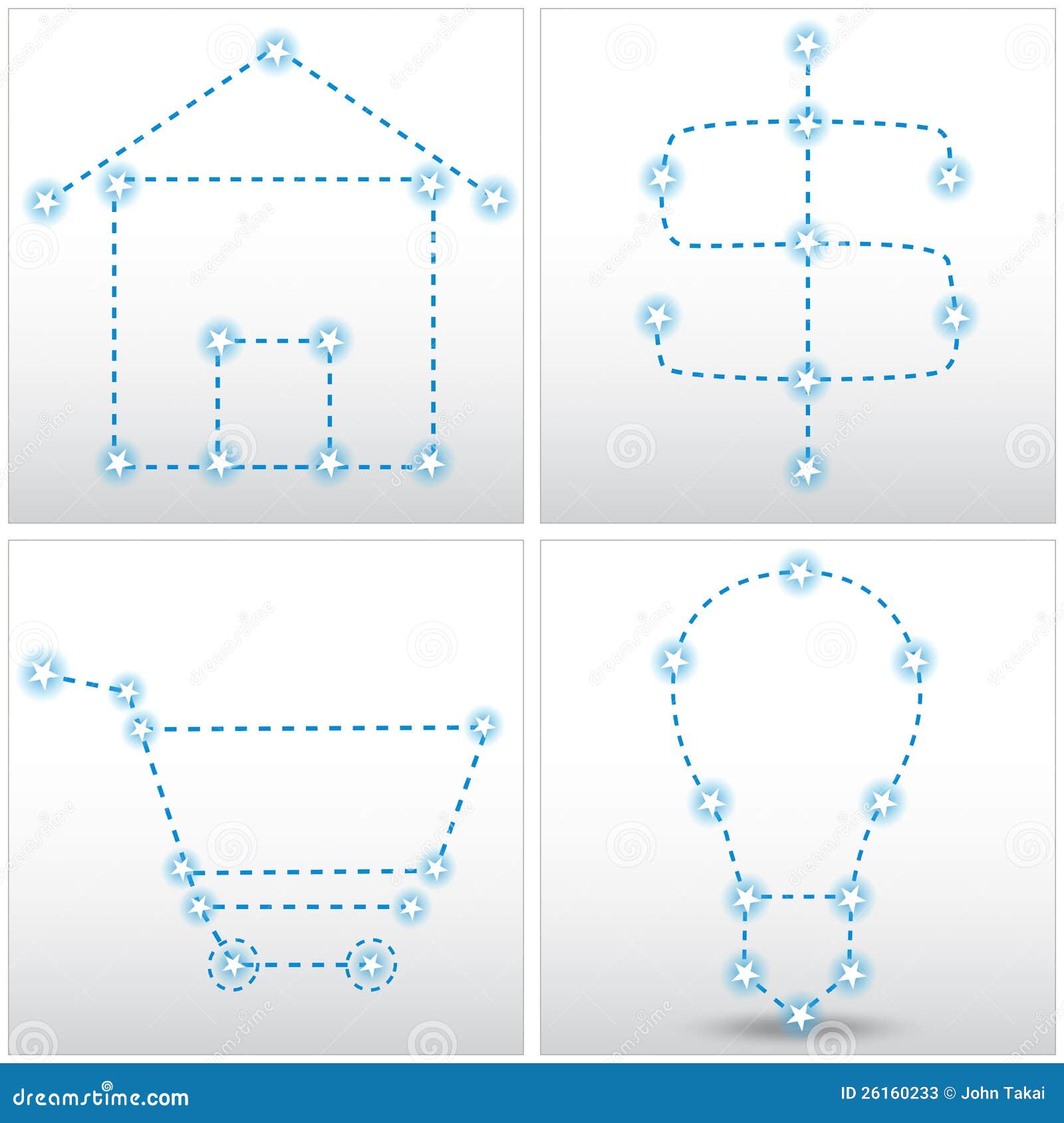 Star Chart Icons. Black Vector Symbols. Dotted Line Shapes. White ...