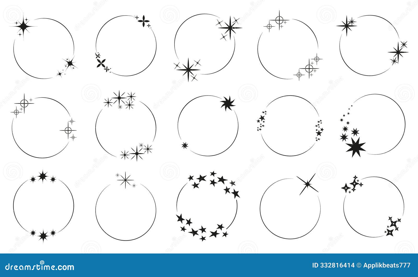 Star Circle Frame Collection. Set of Black Star Frame Decoration Stock ...