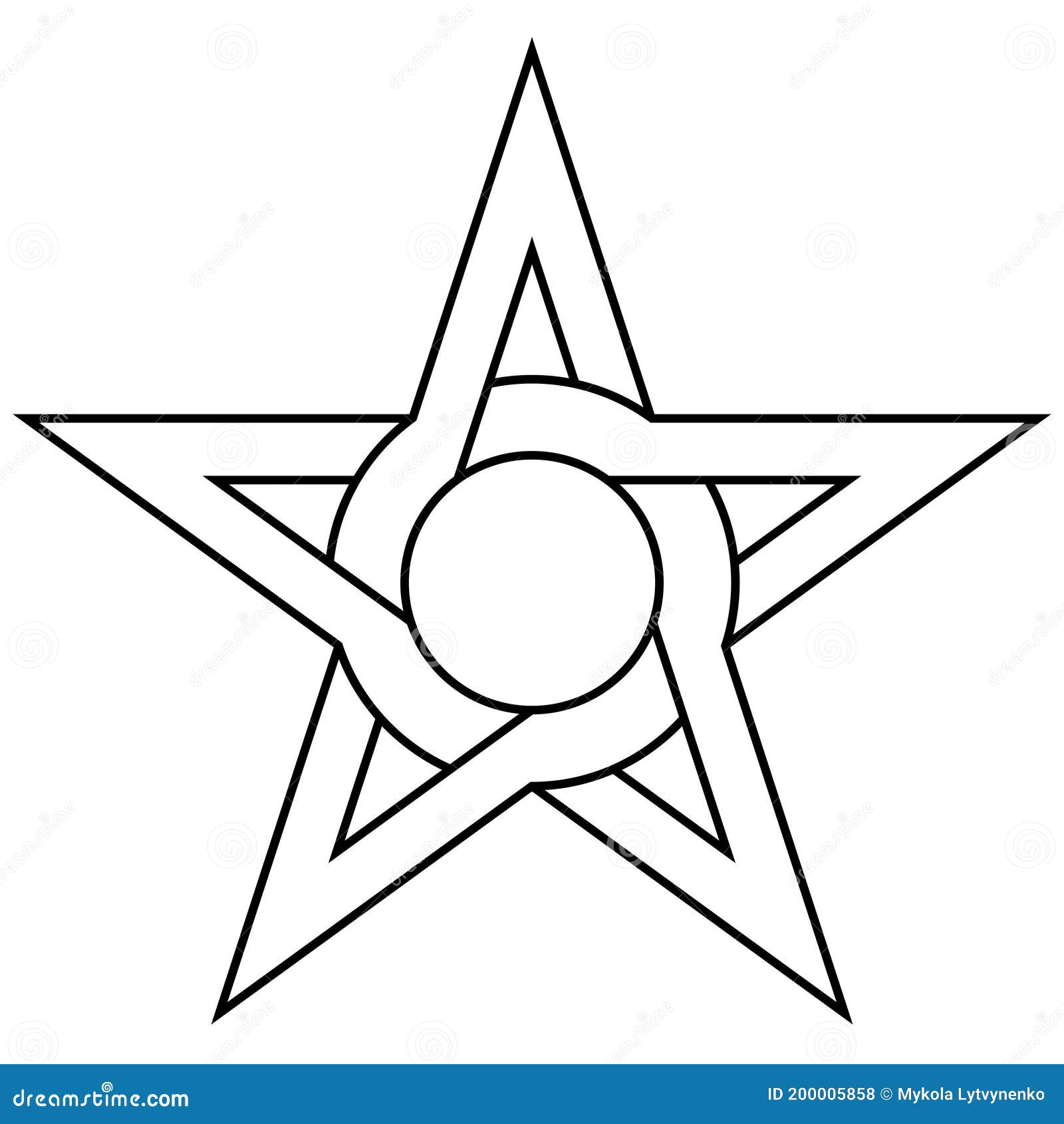 Star With Circle Inside Intertwining The Sides And Corners Of The Star ...