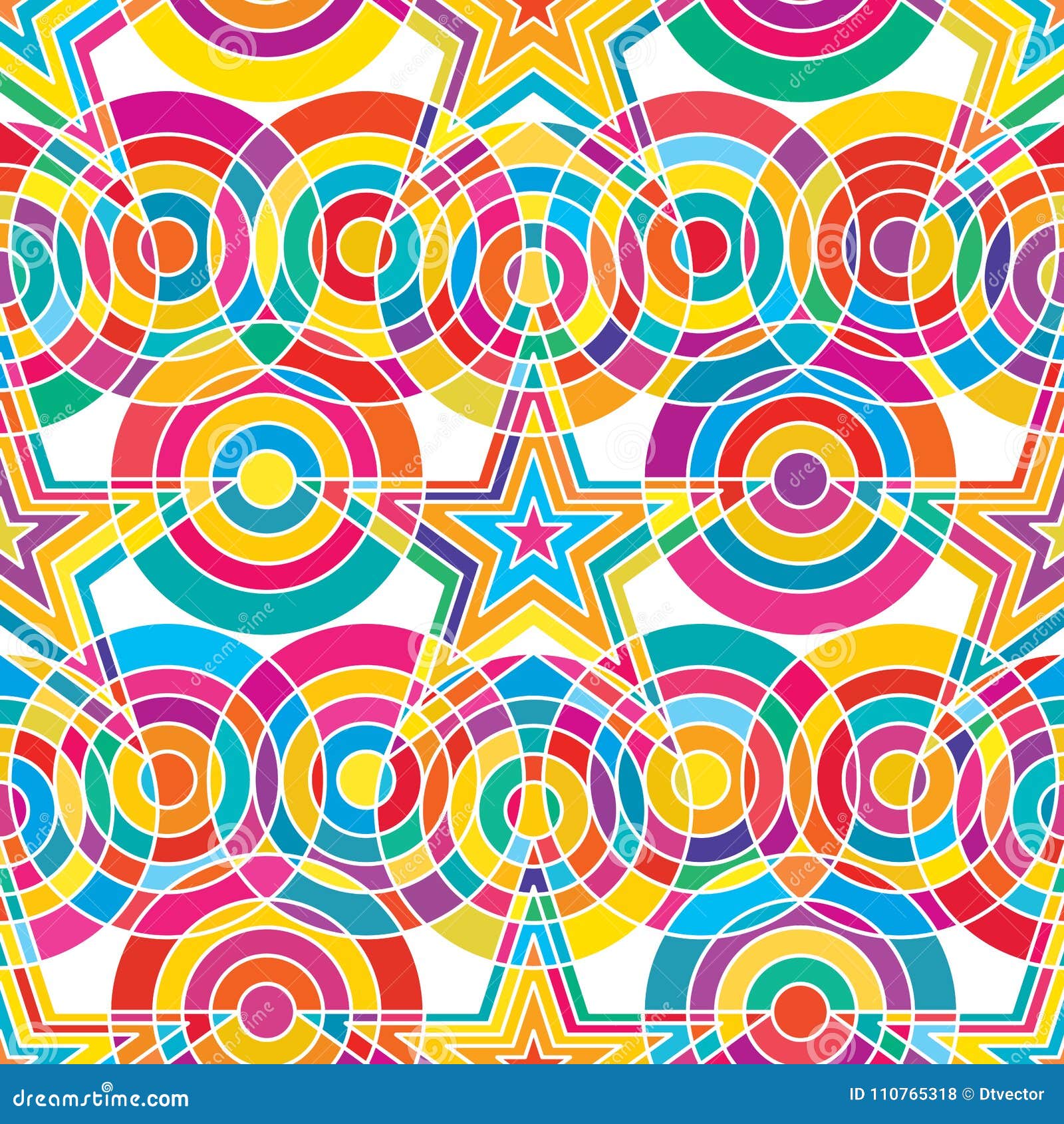 Star Circle Point Colorful White Background Seamless Pattern Stock ...