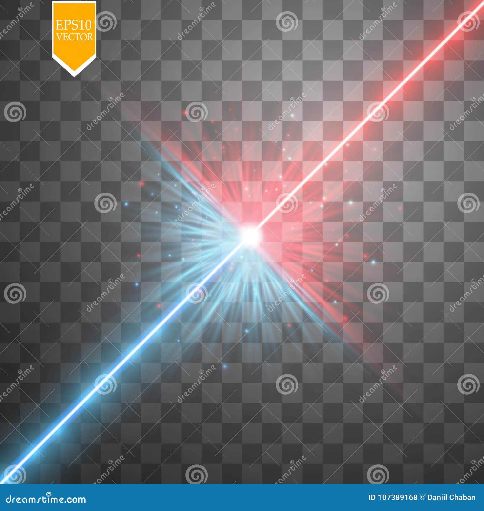 Clash Of Two Neon Rays On Transparent Background. Vector Illustration ...