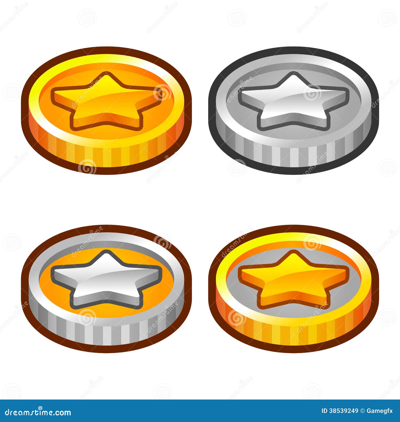 Star coins 2 stock vector. Illustration of icon, silver - 38539249