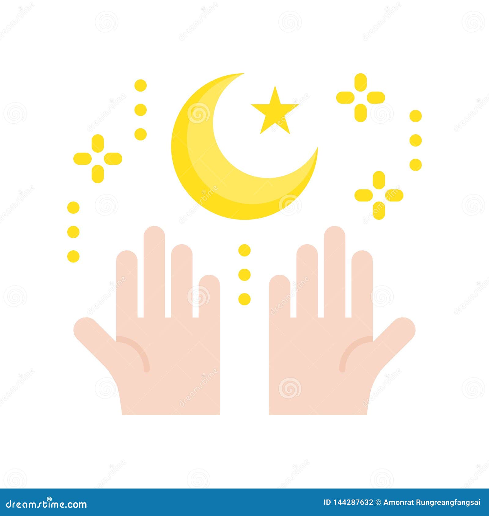 Star and Crescent with Hand Vector Illustration, Ramadan Related Flat ...