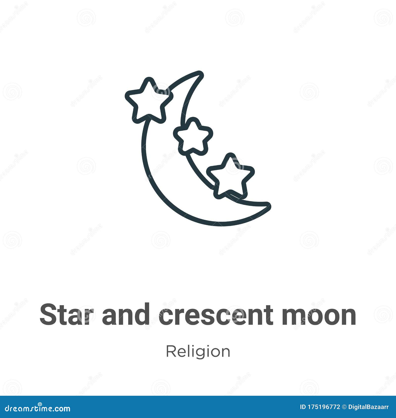 Star and Crescent Moon Outline Vector Icon. Thin Line Black Star and ...