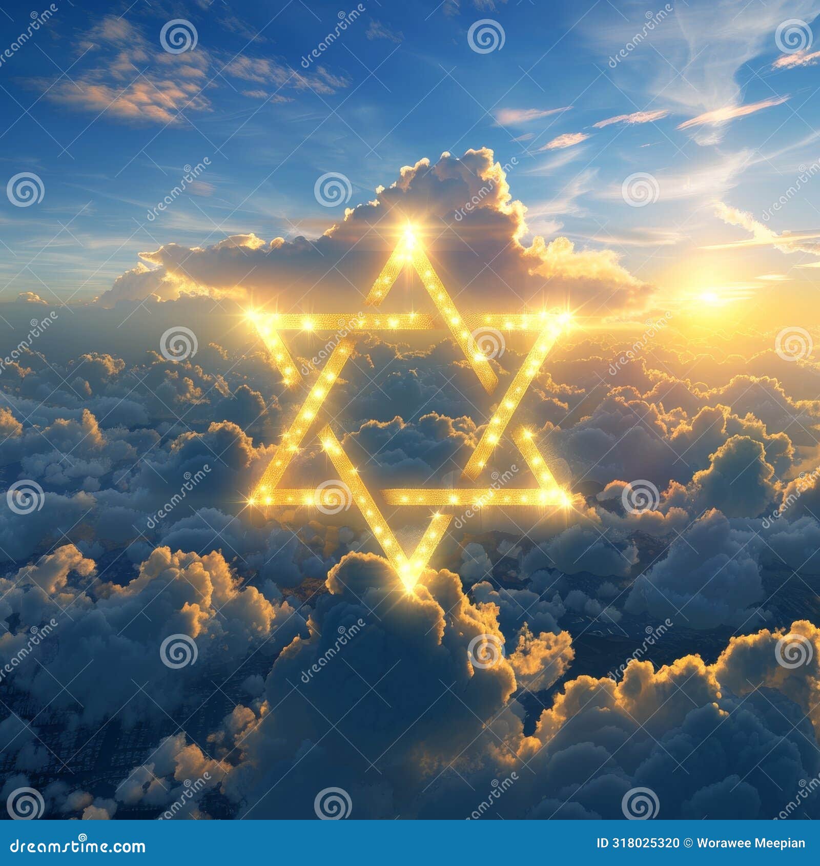 A Star of David is Lit Up in the Sky with Clouds Stock Photo - Image of ...