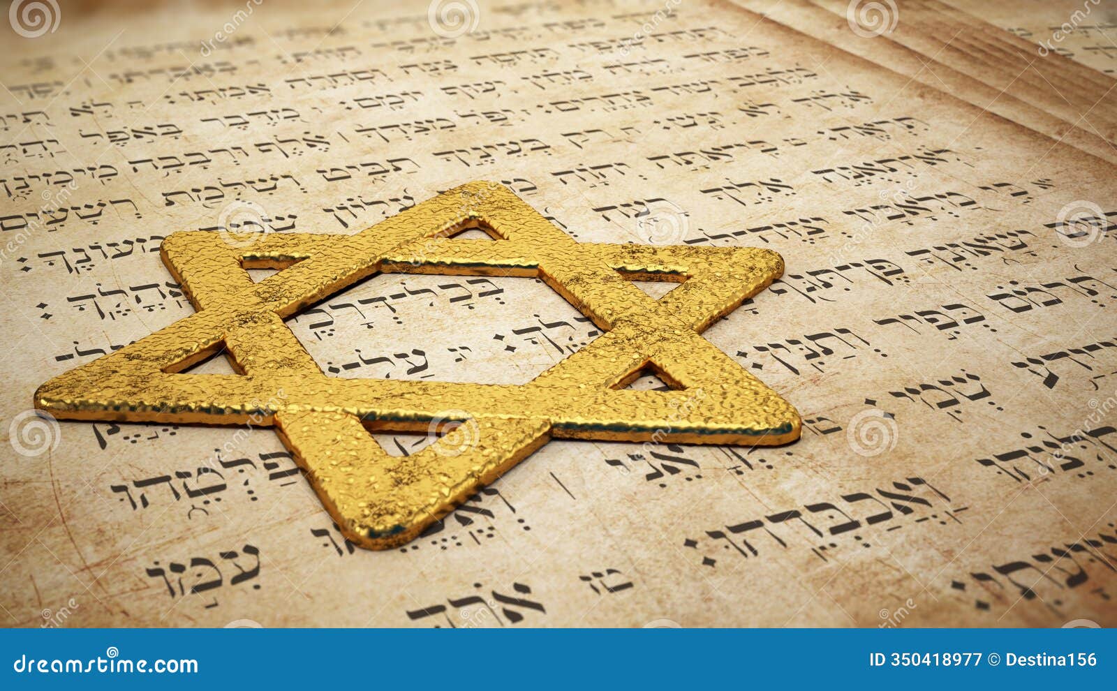Star of David Standing on Ancient Hebrew Scroll. 3D Illustration Stock ...