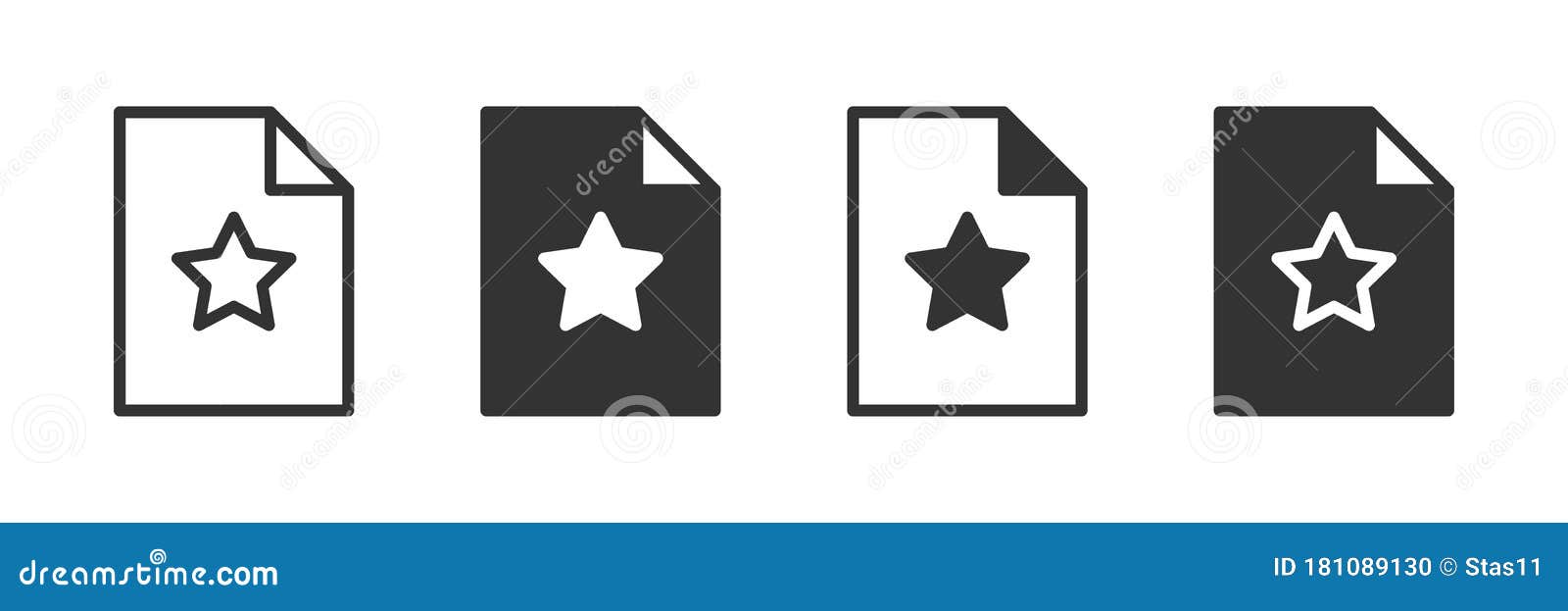 Star Document Icons in Four Different Versions in a Flat Design Stock ...