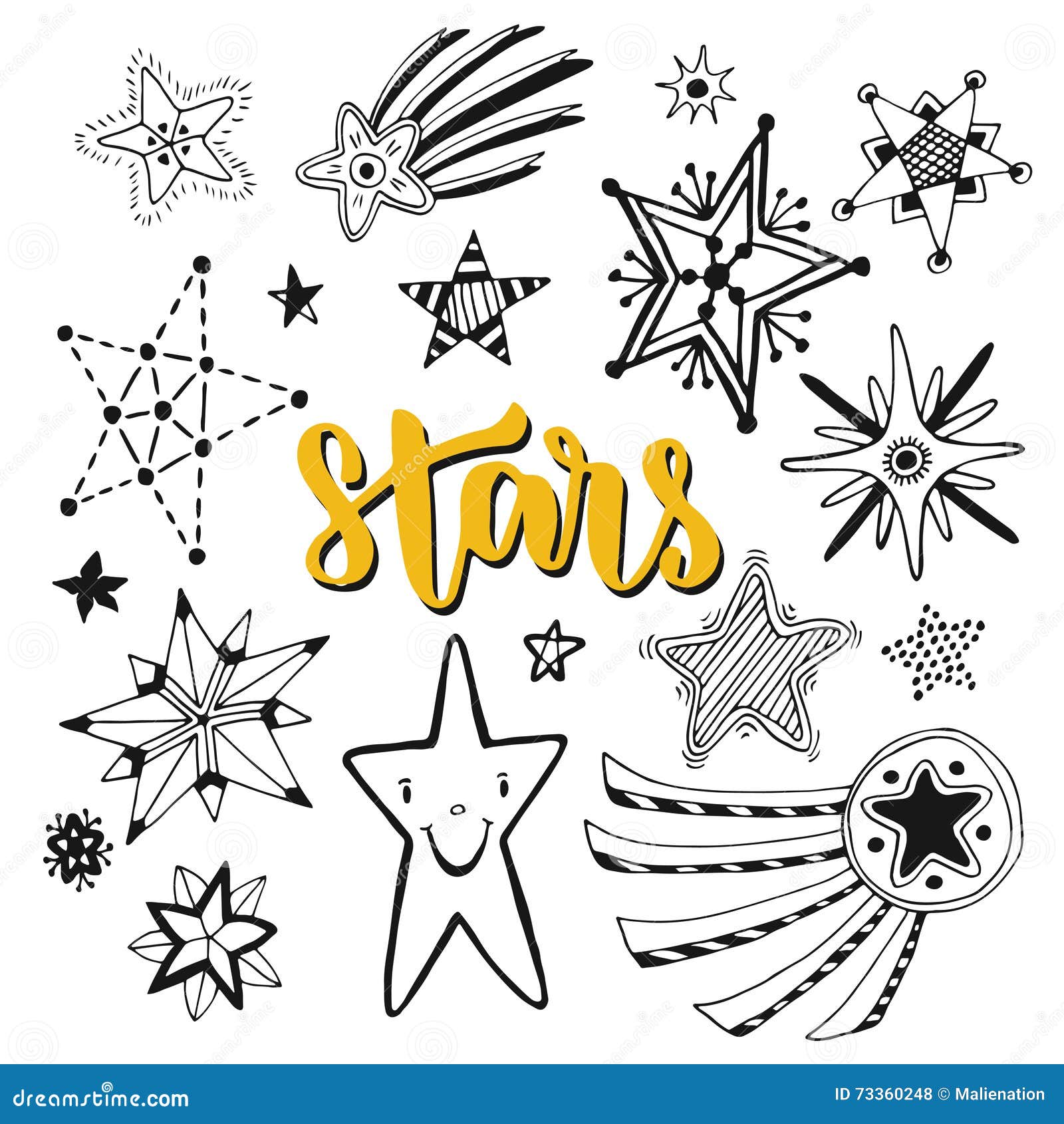 Star Doodles Collection. Set Of Hand Drawn Stars. Vector Cartoon ...
