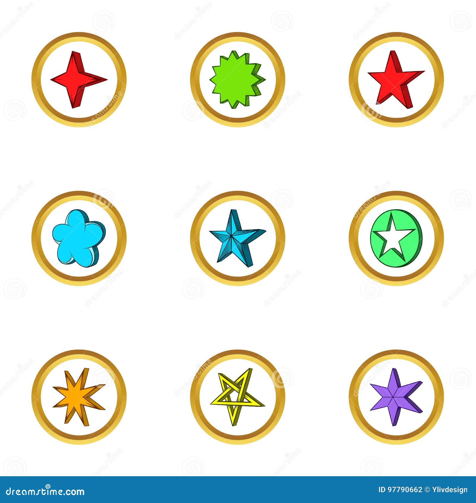 Star Emblem Icons Set, Cartoon Style Stock Vector - Illustration of ...