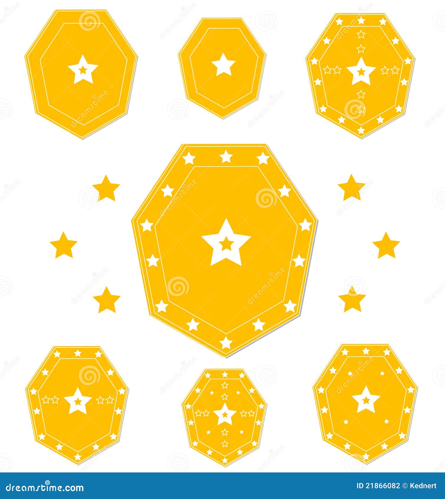 Star Emblems Sign Set Gold Color Stock Illustration - Illustration of ...