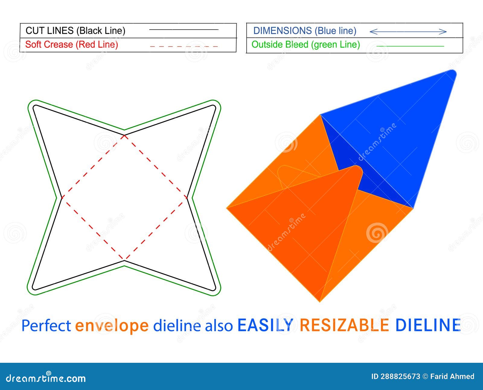 Star Envelope Die Line Template and 3D Box Editable Easily Resizeable ...